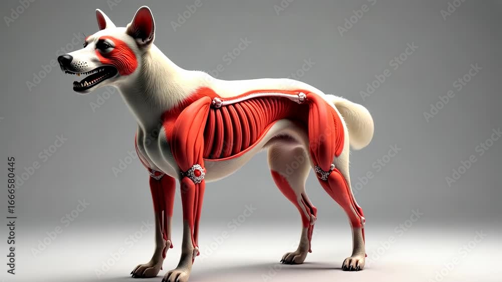 Dog anatomy, skeletal structure, muscle layout. Veterinary study ...