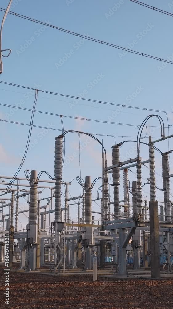 Electrical substation in the USA. The high-voltage equipment transforms ...