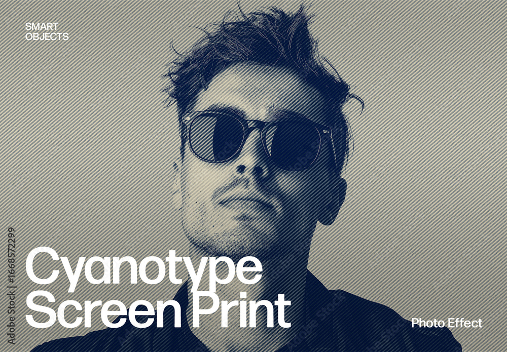 Cyanotype Halftone Photo Effect Template, Vintage Blue Print Texture ...