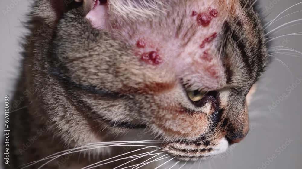 Section of Feline's Head Displaying Skin Afflictions Such as Ringworm ...