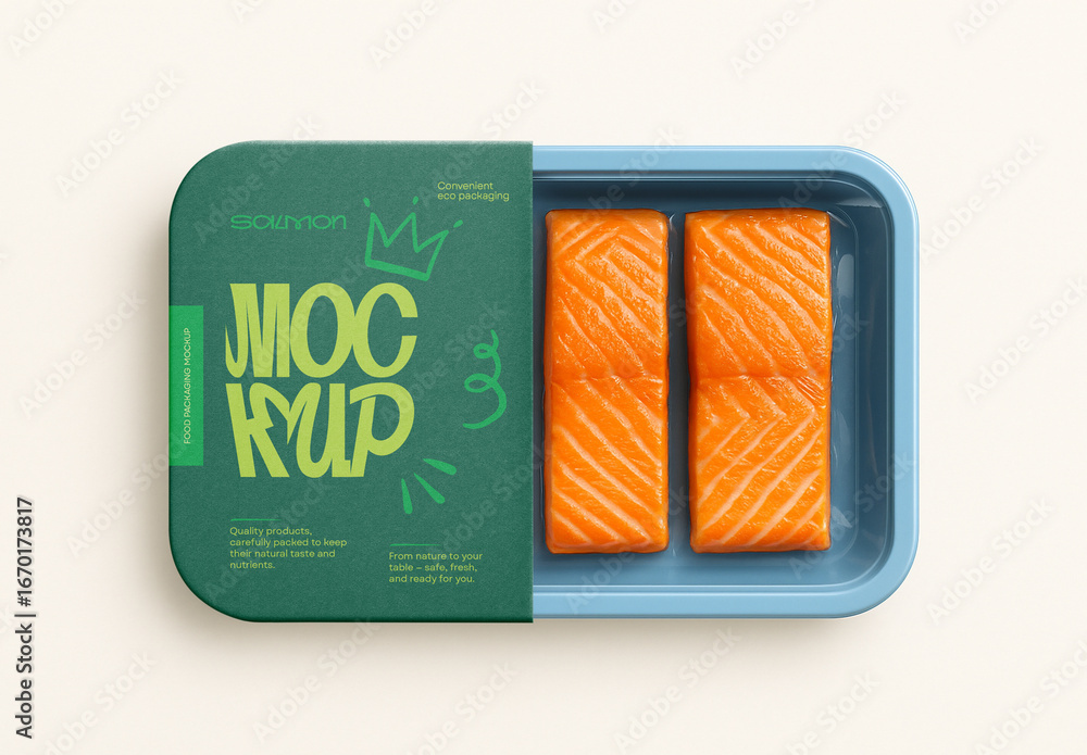 Template Salmon Packaging Mockup – Fresh Fish Tray, Plastic Container ...