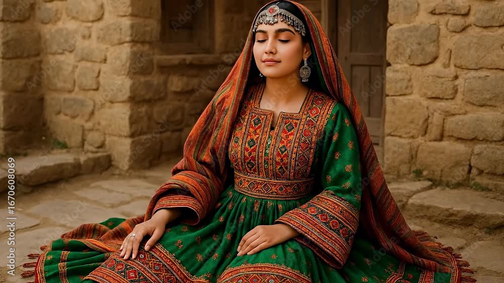 Peaceful Woman in Traditional Afghan Kuchi Dress from Central Asia ...