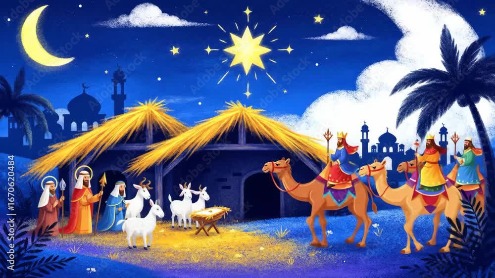Three Wise Men Magi Following Bright Star of Bethlehem to Bring Gold ...
