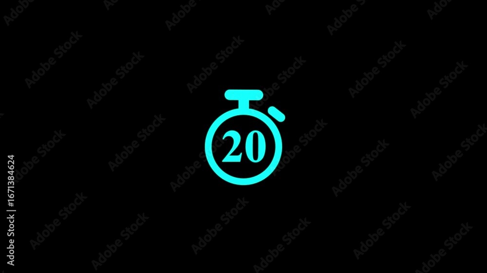 25 second countdown timer animation from 25 to 0 on a transparent ...