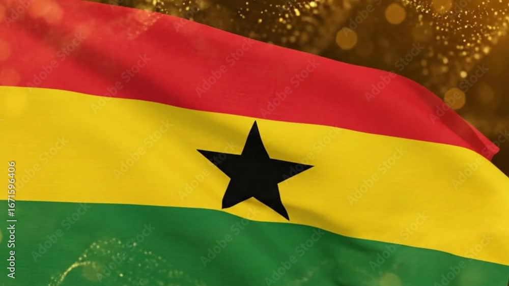 Waving Ghana flag featuring red yellow and green stripes with a black ...