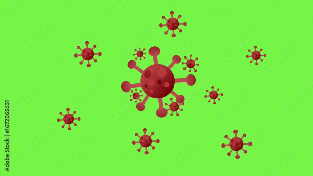 Floating virus animation on green screen background, showing contagious ...