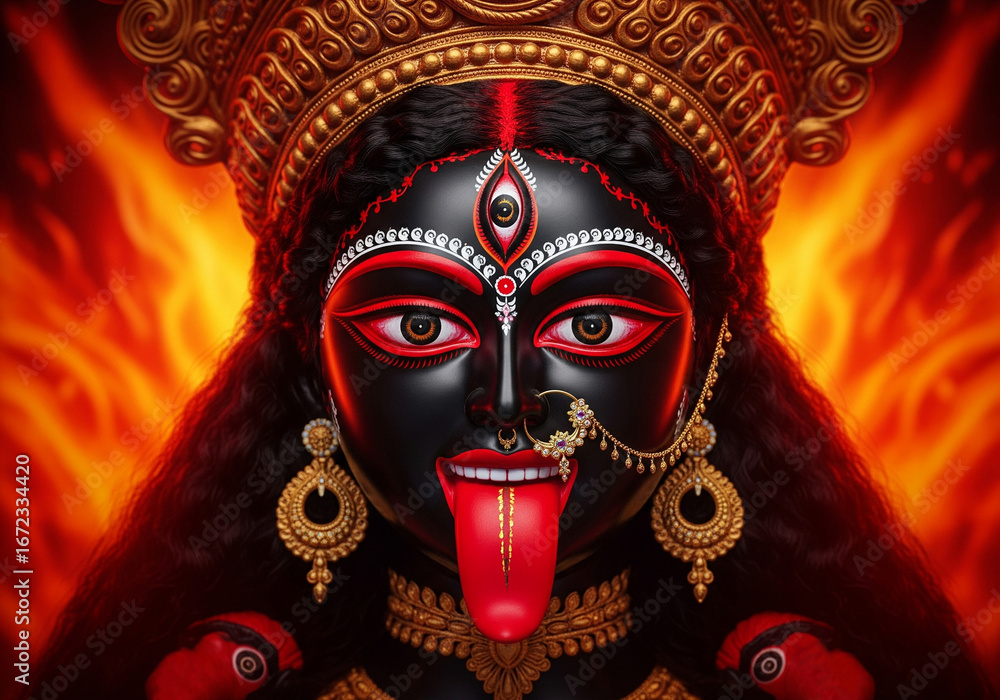 Goddess maa Kali face, Kali puja is a famous religious festival of ...