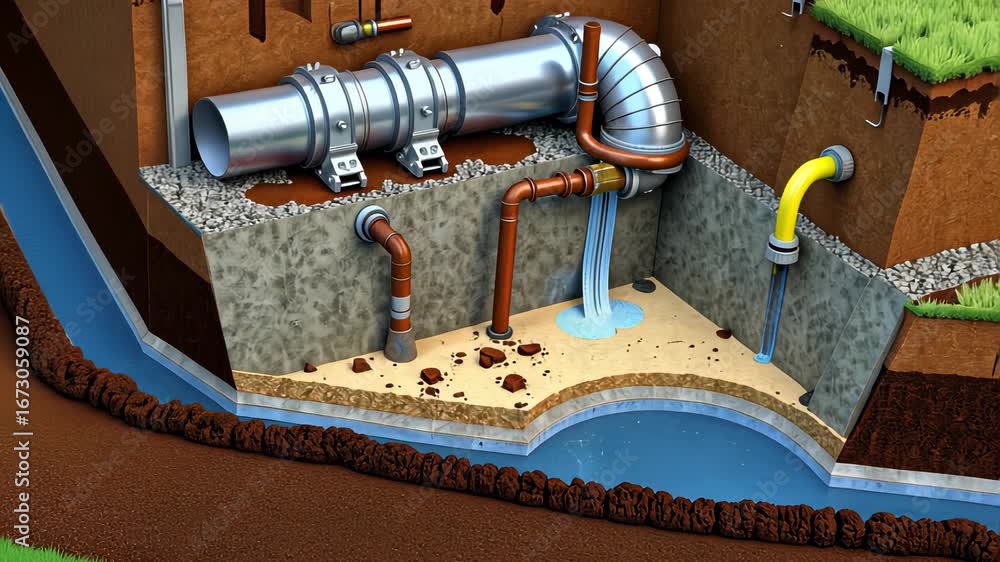 Cross-sectional Diagram of Underground Drainage System Illustrating ...