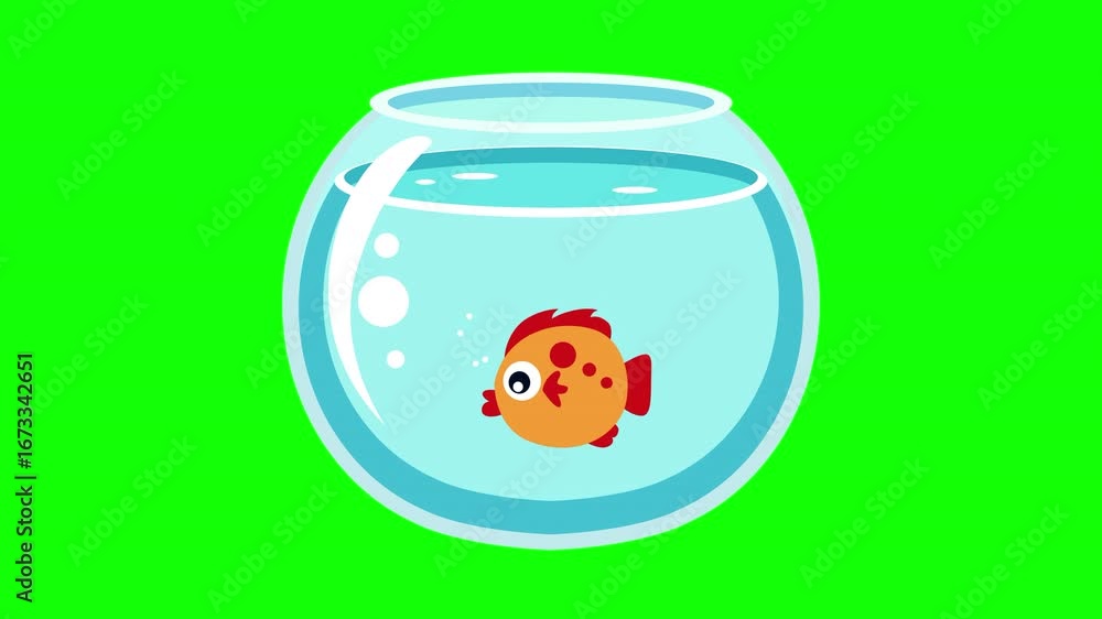 Cute Goldfish in a Fishbowl A Single Goldfish with Red Spots on a Green ...