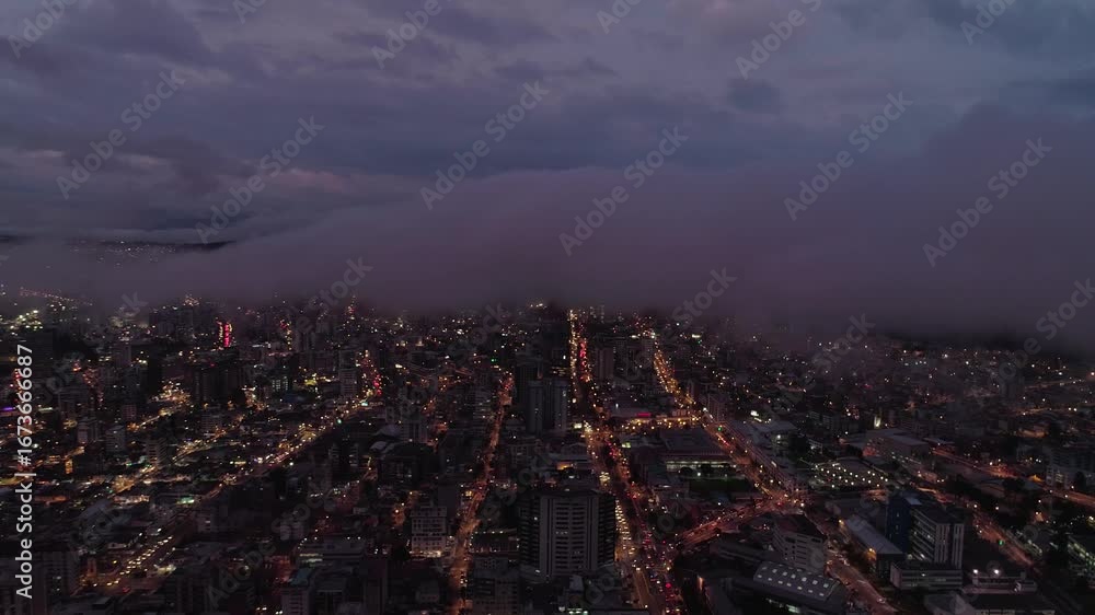 Ecuador – 4K UHD Drone Aerial of Quito Capital City at Night with ...
