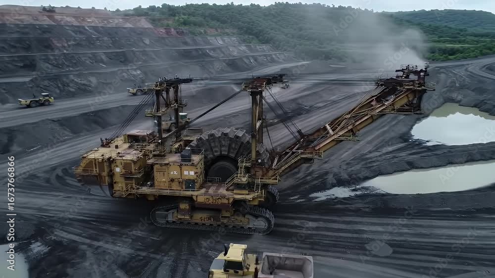 Open Pit Mining Operation Featuring a Dragline Excavator in Action with ...
