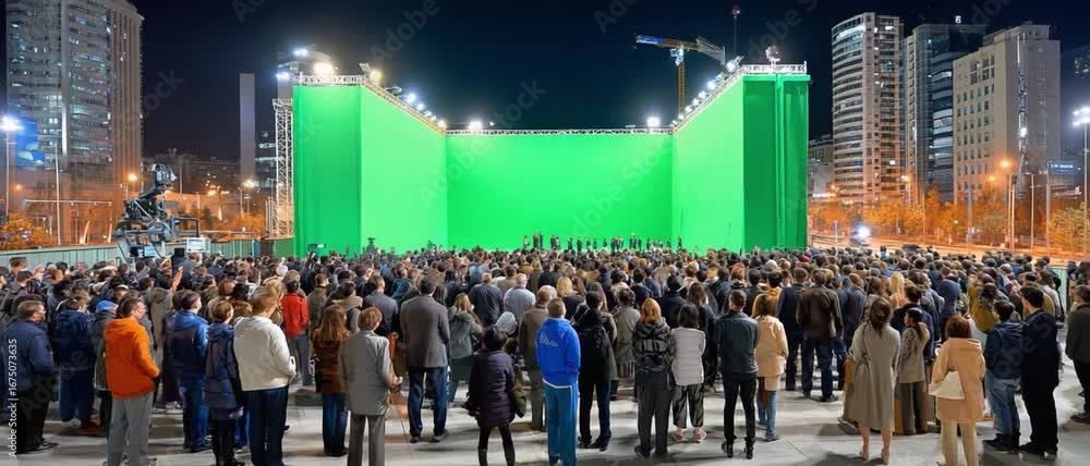 Green Screen Crowd Gathering at Night: A vast, animated crowd assembles ...