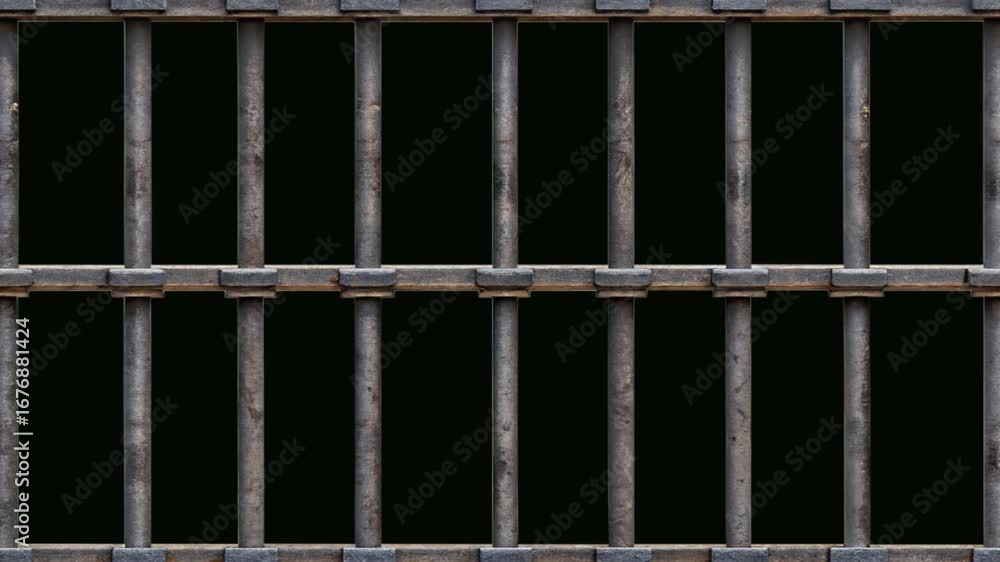 Prison jail cell with metal security bars, detention facility interior ...