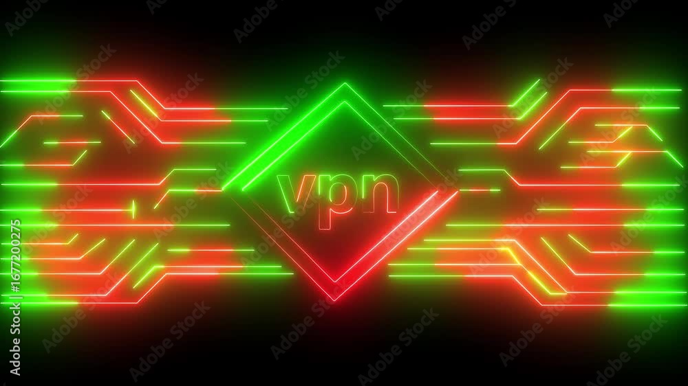 Neon Red and Green VPN Logo on Abstract Circuit Board Background ...