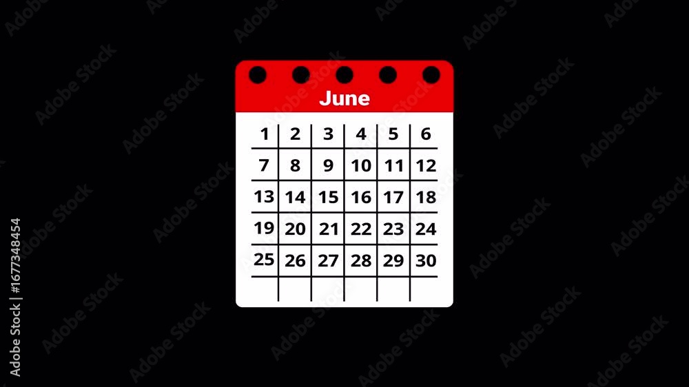 Full year calendar animation from January to December on a transparent ...