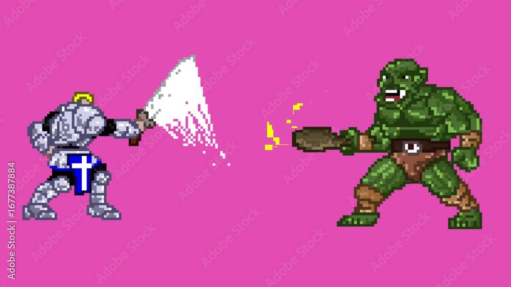 Animation from an old 32-bit game of a medieval soldier with his sword ...