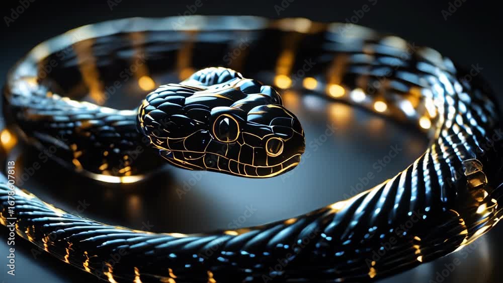 A semi-transparent obsidian serpent accented with faint golden tones ...