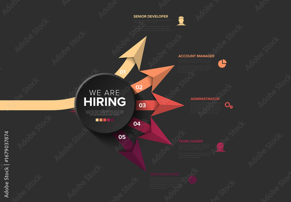 Modern We Are Hiring Infographic poster with Roles and Arrows Stock ...
