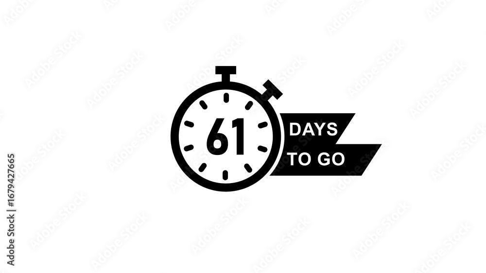 Clock icon isolated with 61 Days to go text animation . Countdown timer ...