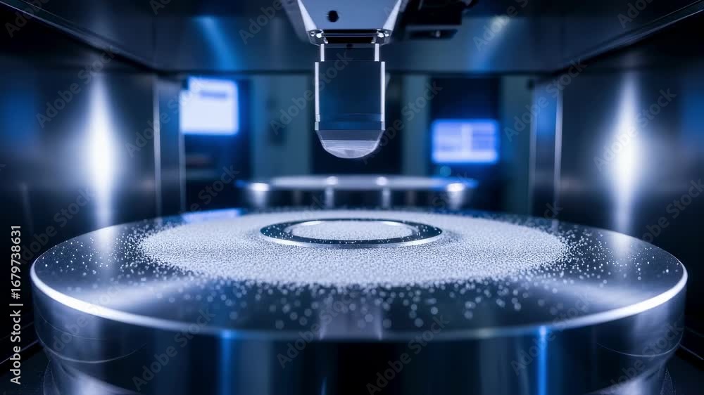 Perspective inside an additive manufacturing chamber showing build ...