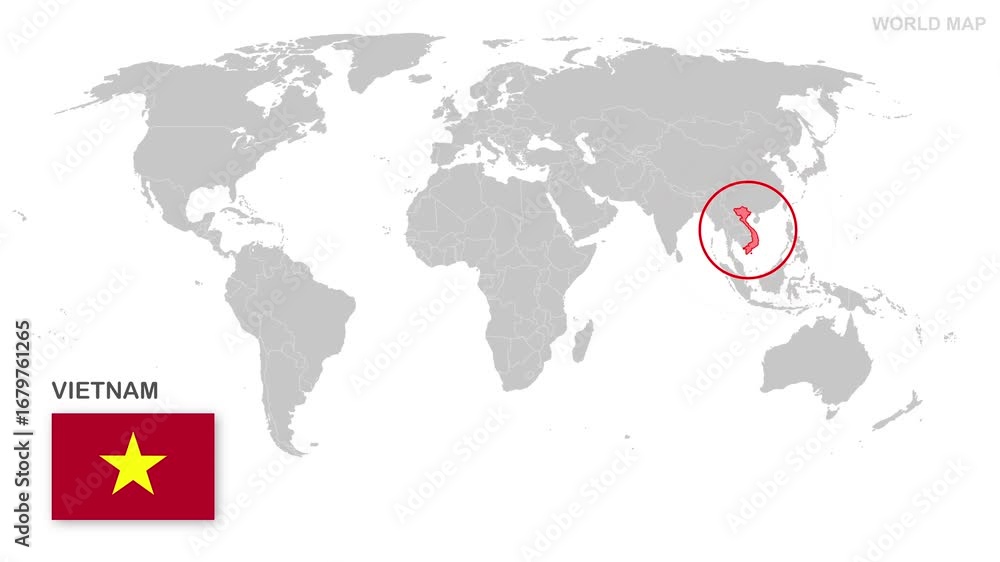 Vietnam Map Video, highlighted in world map with national flag and ...