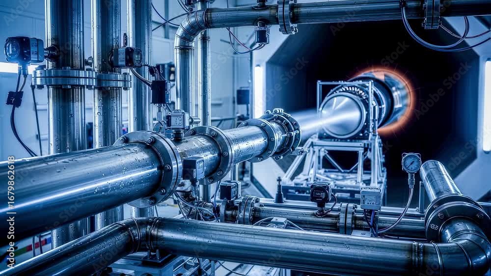 Cooling system pipes and sensors surrounding hypersonic wind tunnel ...