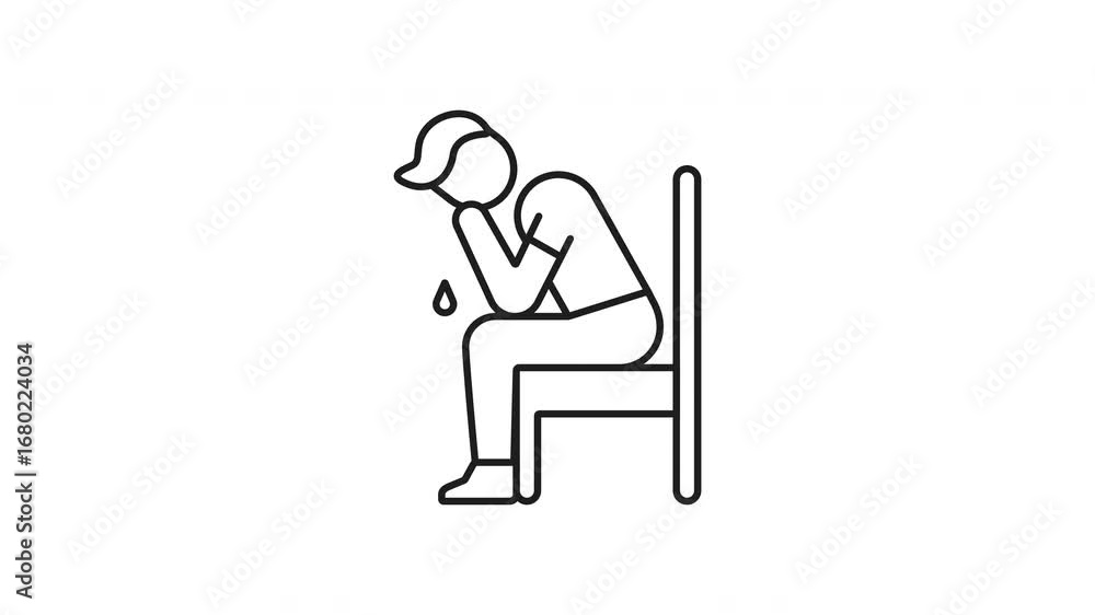 Animated Anxiety icon. Crying person line animation. Depression problem ...