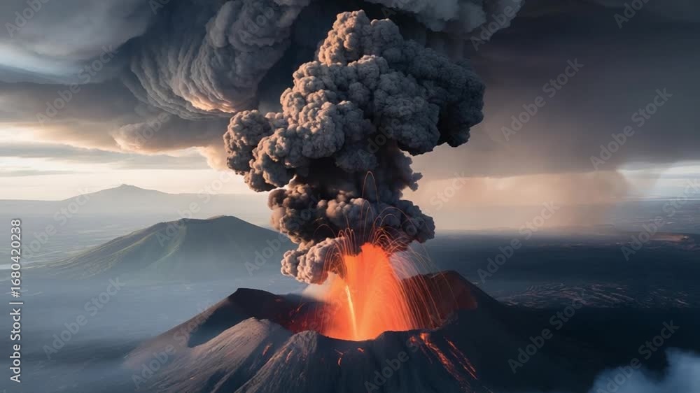 Spectacular Fiery Volcanic Eruption Blasting Ash and Molten Lava into ...