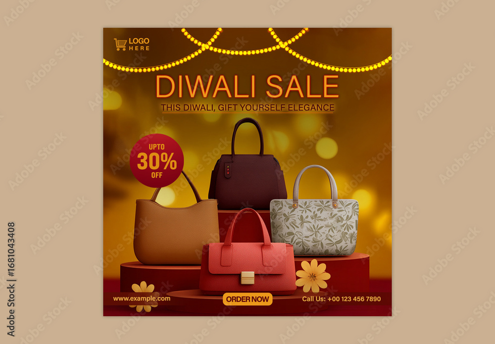 Happy Diwali Fashion Sale Social Media Post with Women’s Handbags ...