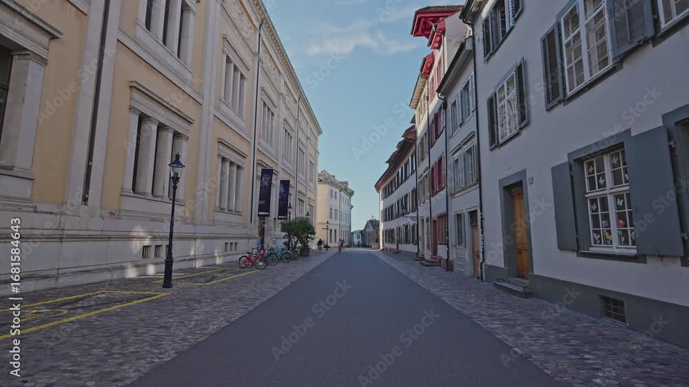 Peaceful cobblestone street in Basel’s Old Town, filmed on July 25 ...