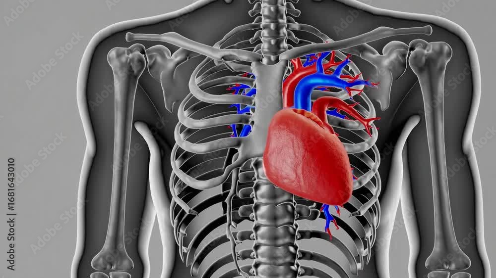 Anatomically accurate human cardiac organ pulsating within transparent ...