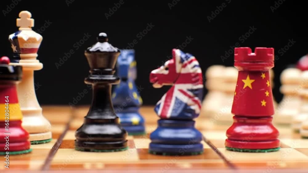Chess Pieces on Board with Flags of Different Countries Conflict ...