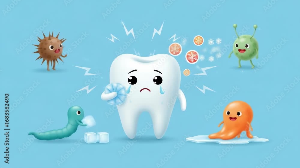 Toothache Illustration with Microbes, Ice Cubes, and a Sensitive Tooth ...