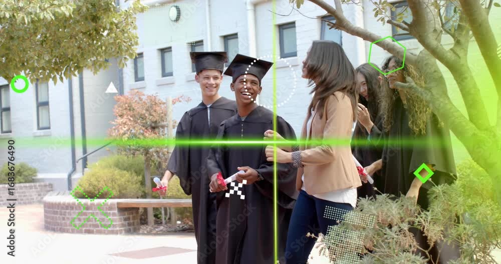 Mentor joining graduates initiating graduation courtyard walk showing ...