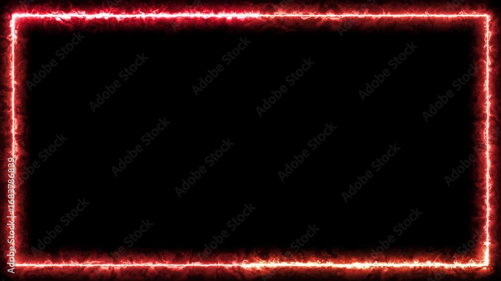 Animated glowing neon fire frame for webcam border and face cam overlay on black background ...