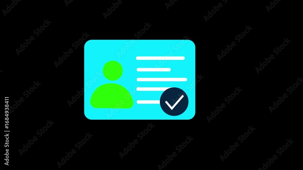 Id card complete icon animation, identification card outline icon ...