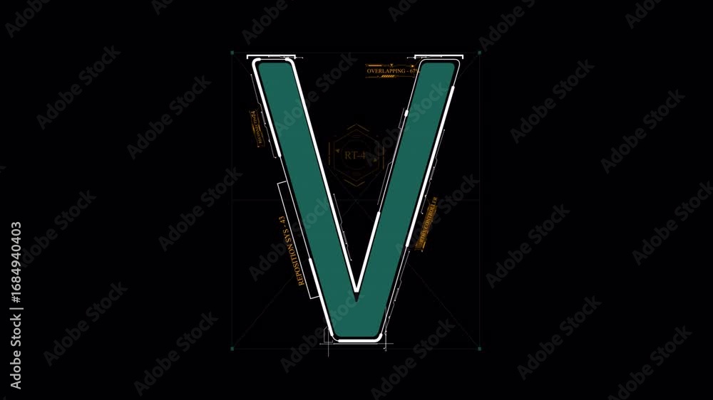 Animated Futuristic V Letter Reveal: Digital HUD Interface with System ...