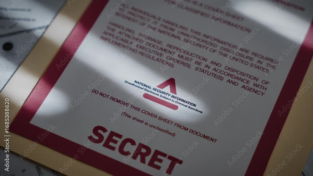 Close up on government manila folder with sensitive top secret ...