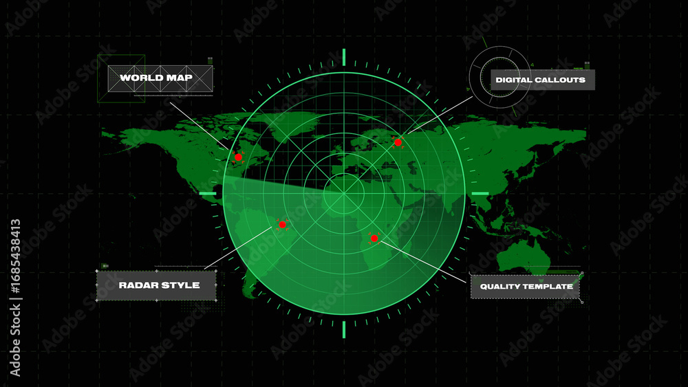 World Map Radar Callouts Stock Template | Adobe Stock