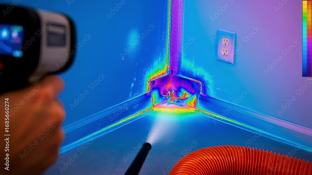 Infrared camera scan combined with blowerdoor test revealing cold spots ...