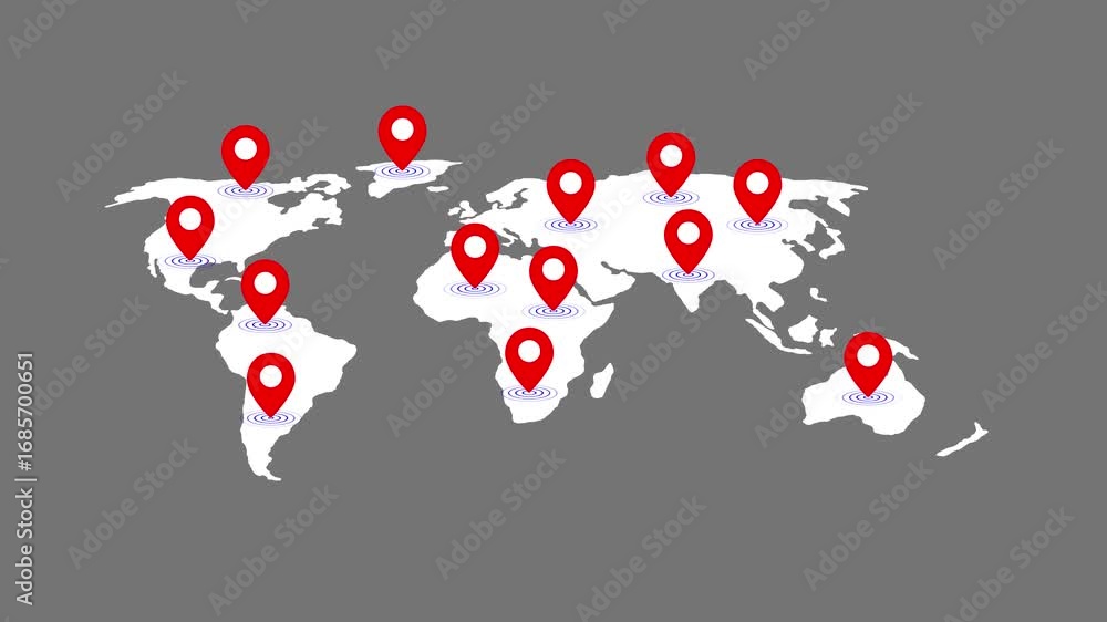 Location marker animation on earth map. Earth map with location icon ...