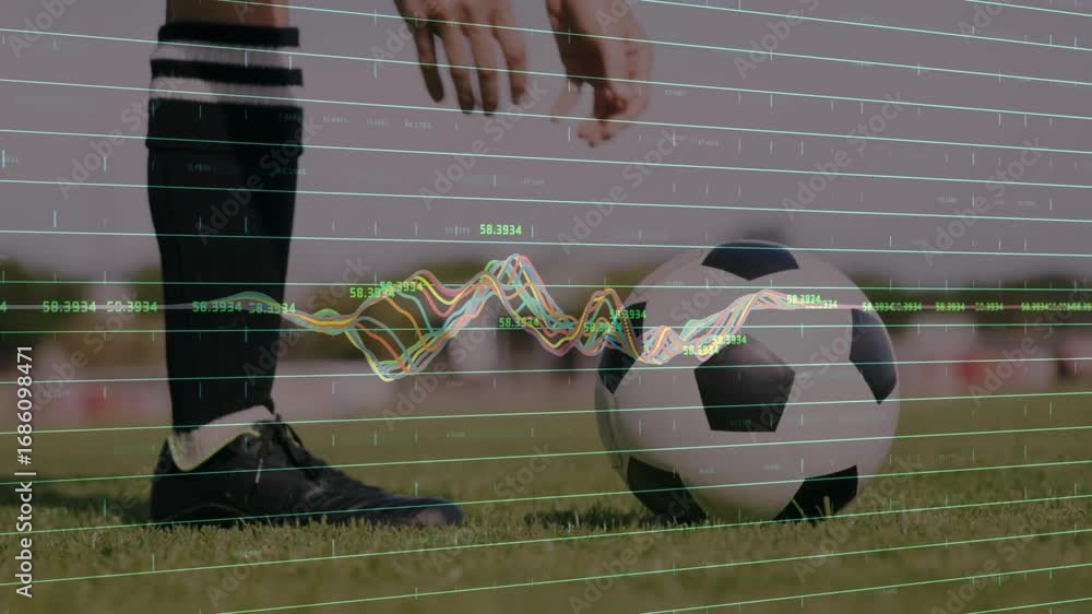 Hand placing soccer ball for drill as player retracting foot and ...