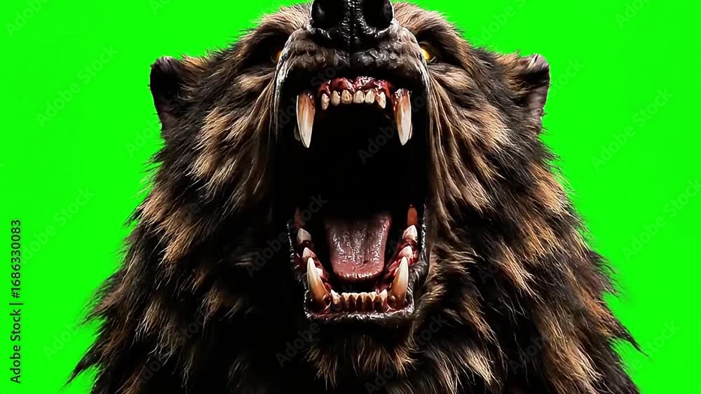 Terrifying werewolf growling with glowing eyes on green screen, ready ...