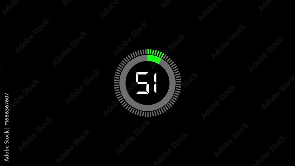 60 second countdown timer animation from 60 to 0 on a transparent ...