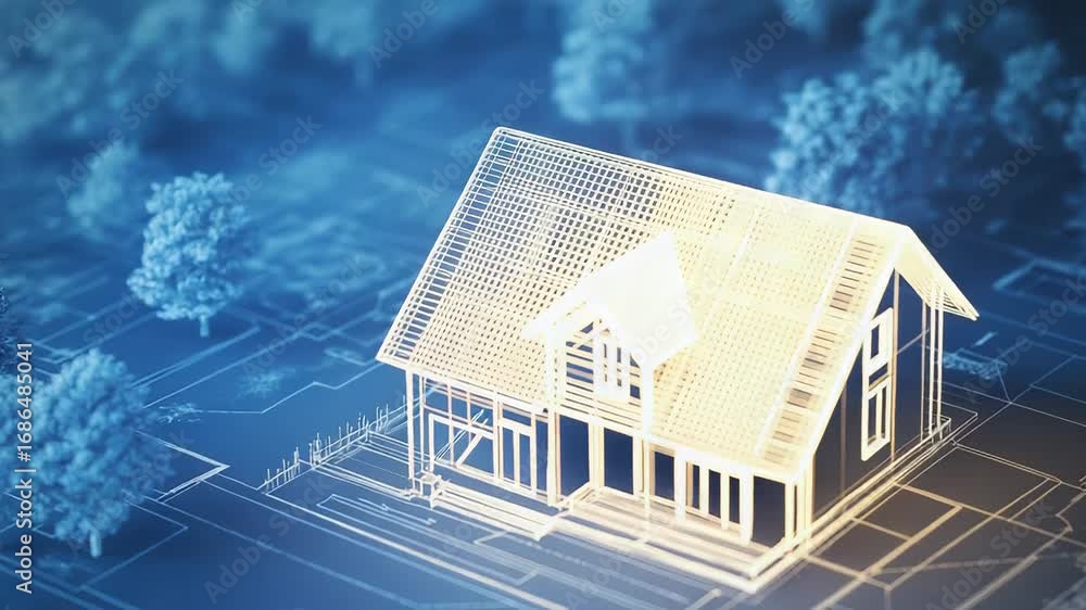 Hologram of a suburban house project showing wiring and plumbing ...