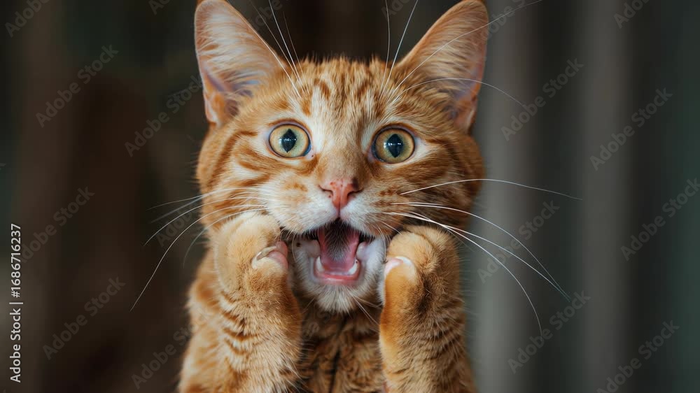 Funny surprised ginger cat making silly face, symbol of humor, pets and ...
