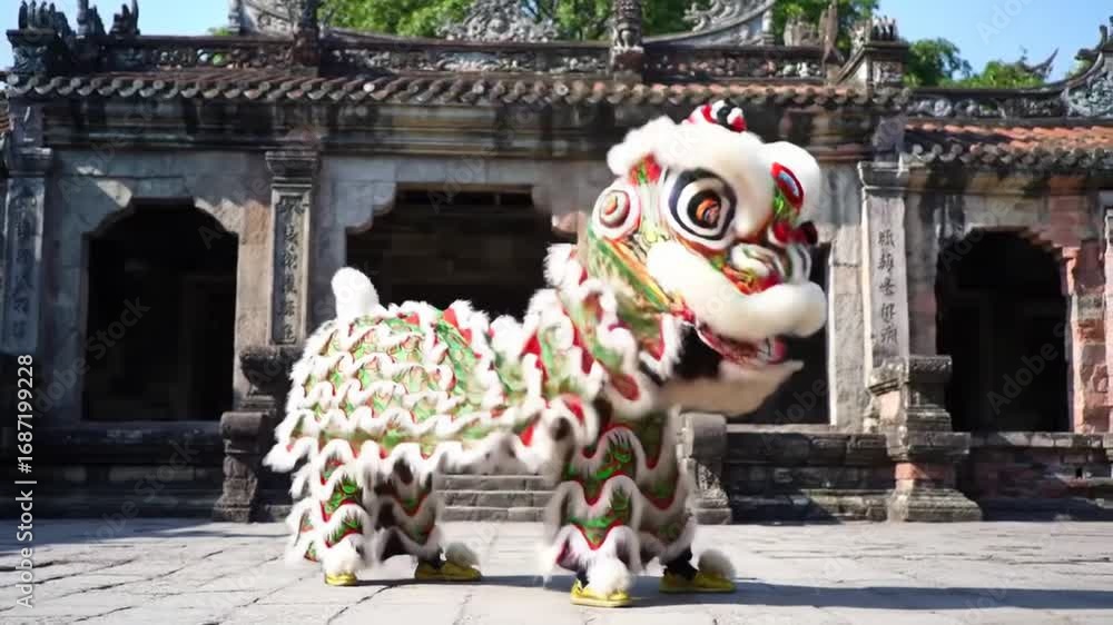 Lion dance costume in ancient building Stock Video | Adobe Stock