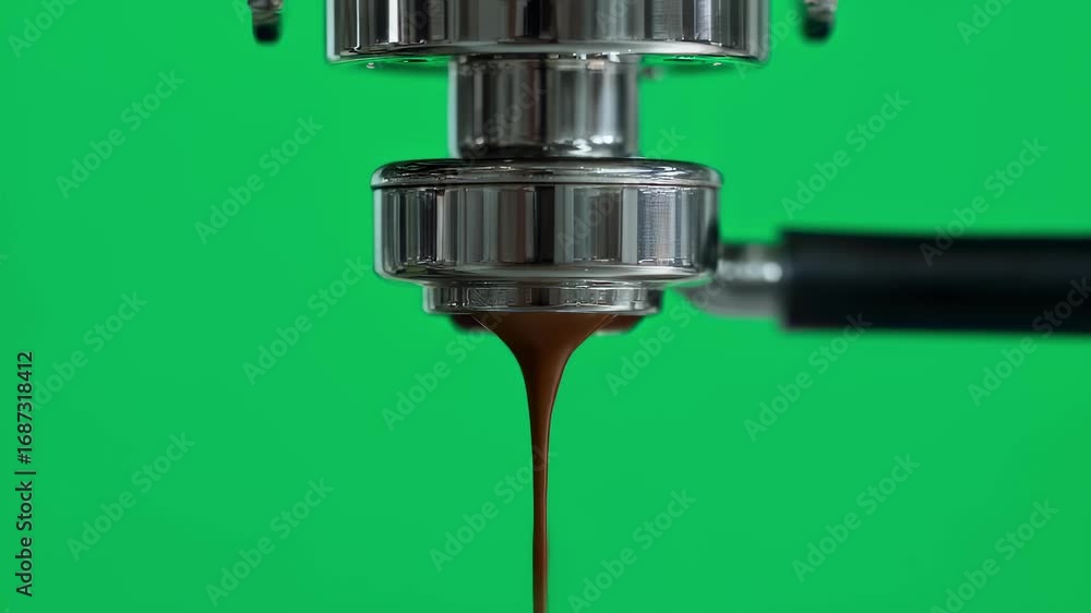 Freshly brewed coffee flows from a professional espresso machine ...