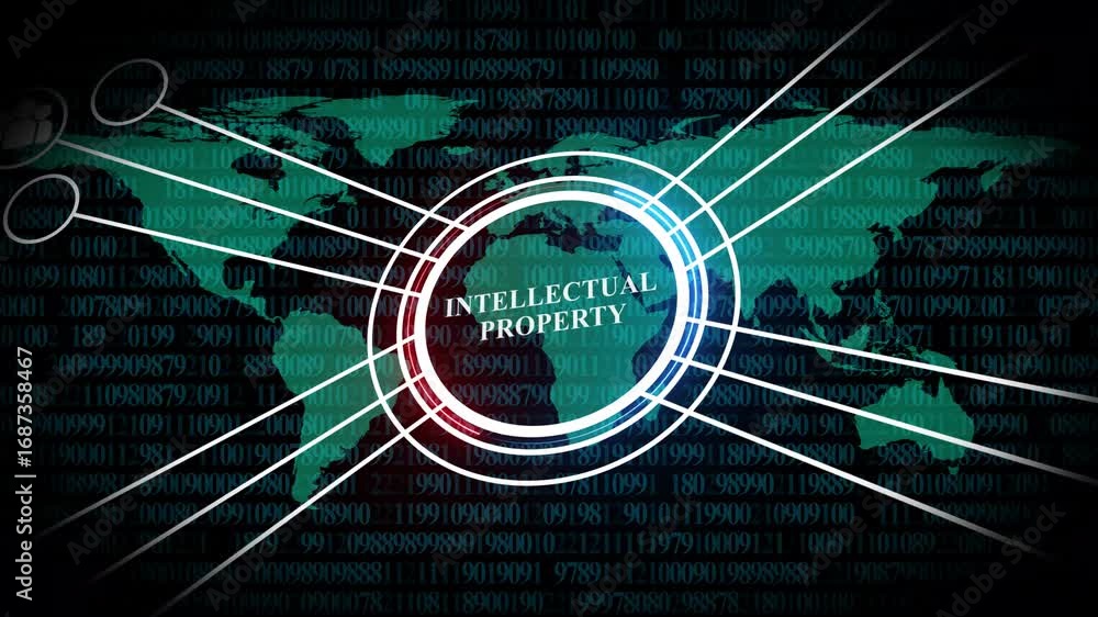 Global Network Overlay with Intellectual Property Text and Binary Code ...