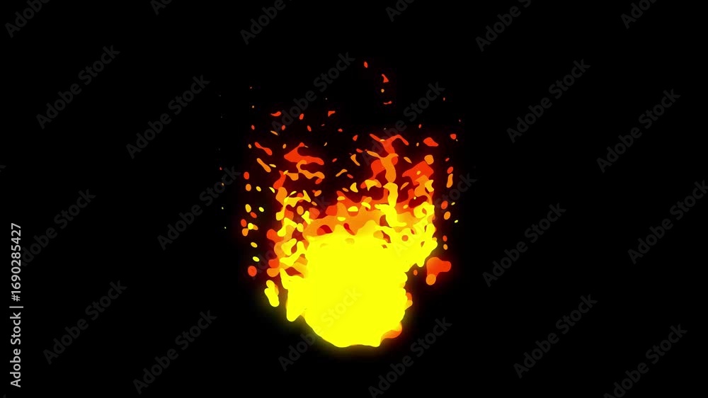 Fire torch looping 2D animation with cartoon fire effects, splash ...